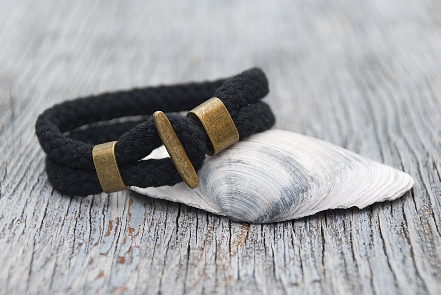 Black rope bracelet Nautical cotton bracelet Men by TheSeaLovers