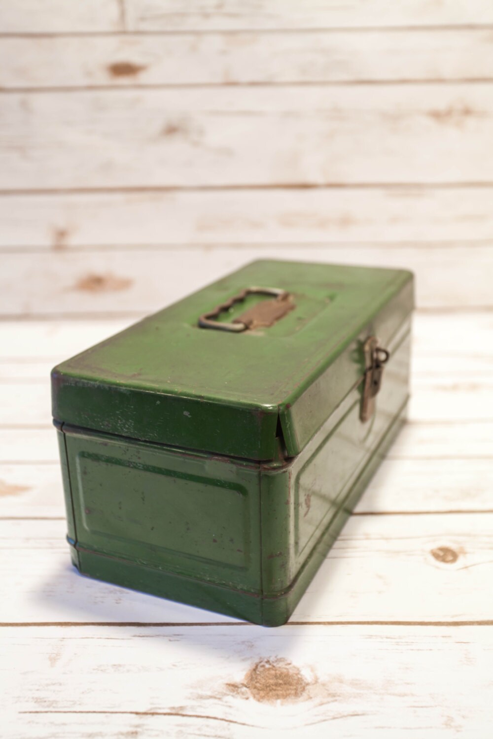 Vintage Climax Green Metal Tool Box Industrial Storage Box