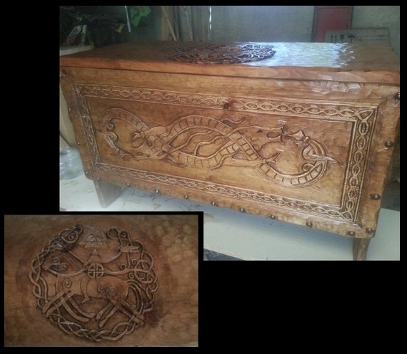 Items similar to Viking chest woodcarving. (Viking trunk carved in wood ...