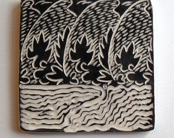 Sgraffito tile | Etsy