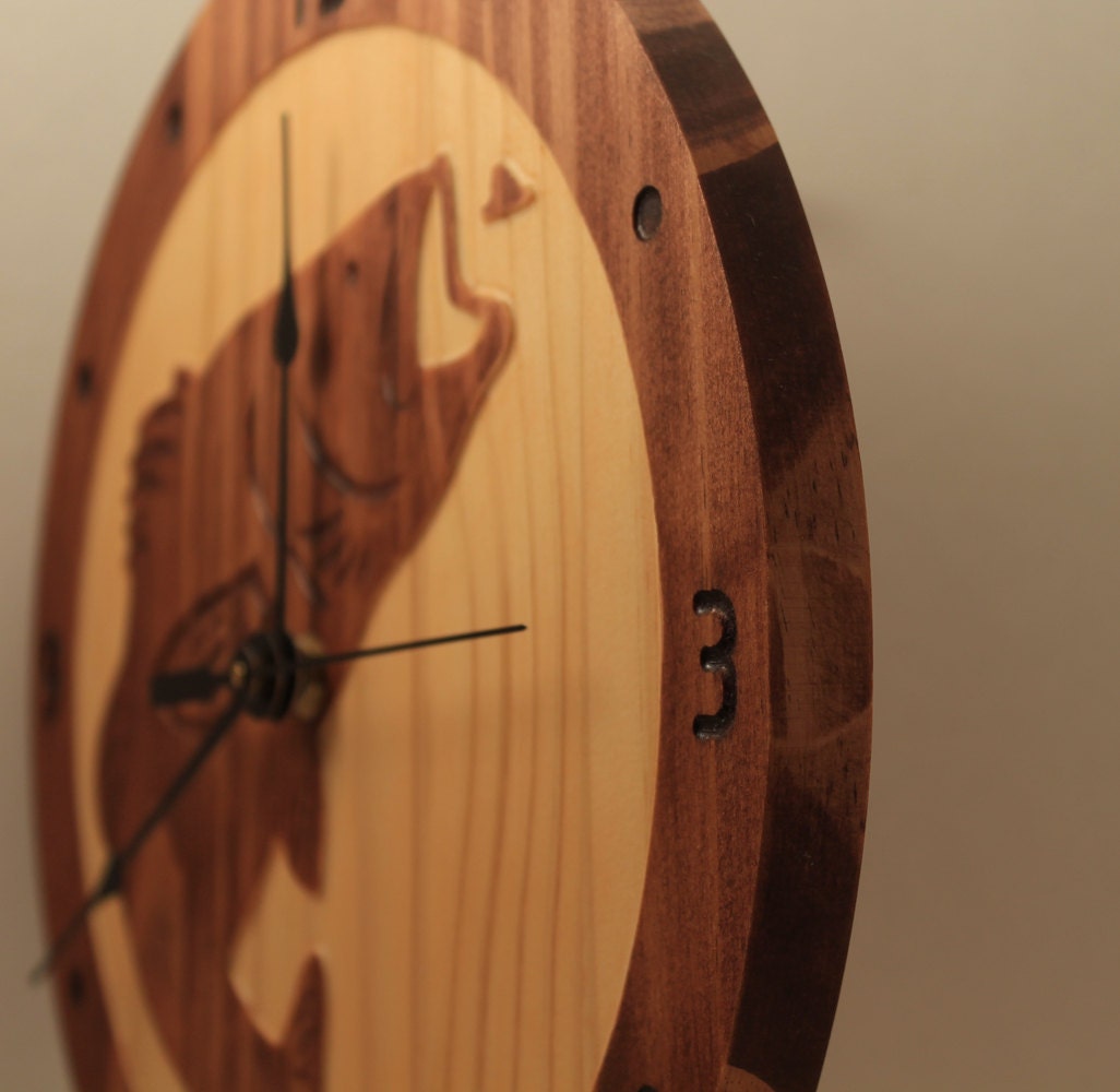 Pine bass clock Fish clock Wood clock Wall clock Wooden wall