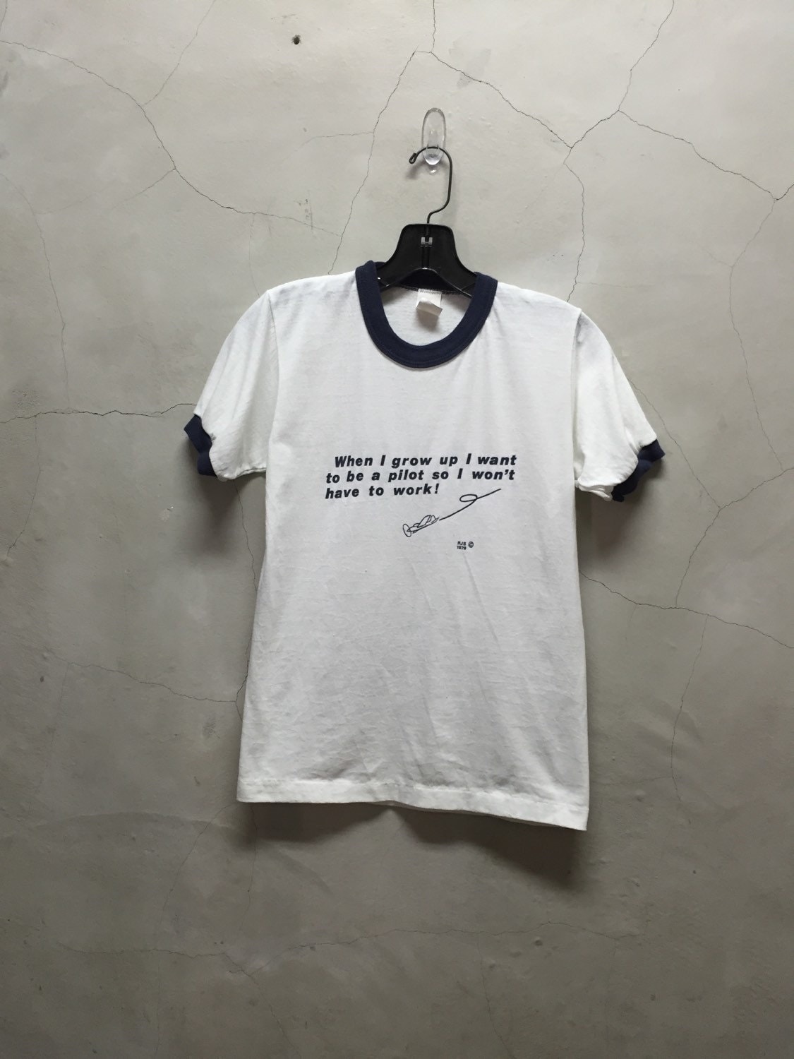 vintage t shirt, 80s, ringer, blue, white ringer, small, When I grow up ...