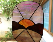 Unique stained glass sunset related items | Etsy