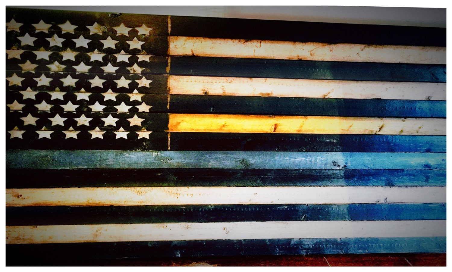 Thin Gold Line Flag Thin Gold Line Sign Wooden by woodencrossshop
