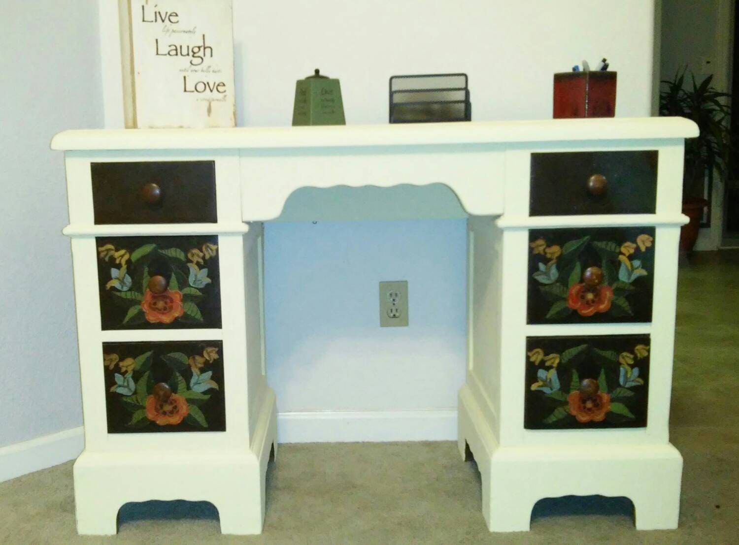 Vintage white wood floral desk – Haute Juice