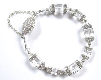 Swarovski Crystal And Black Leather Bracelet