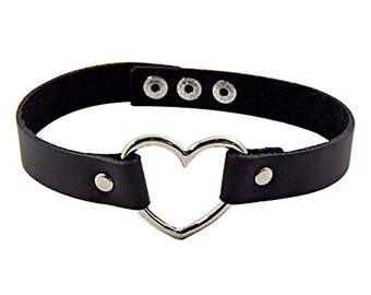 Leather heart choker | Etsy