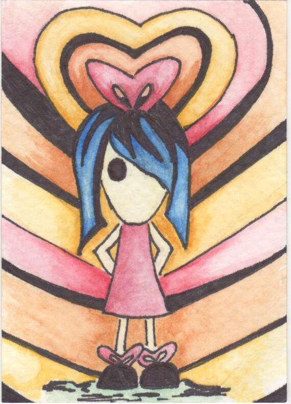 Items Similar To Aceo Original Art Card Girl On Etsy