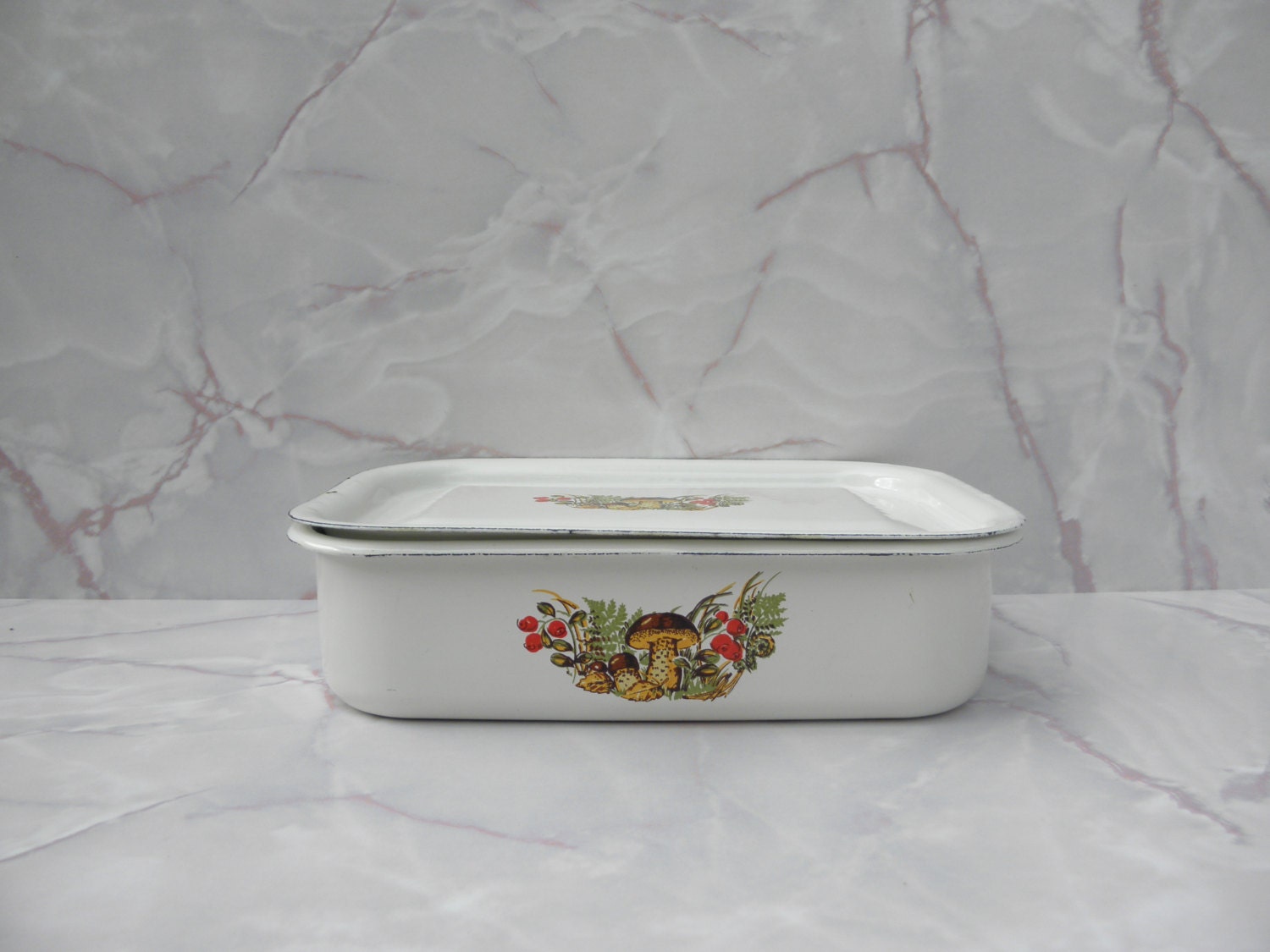 Vintage Enamelled Kitchen Container,Rectangular Bowl with Flowers ...
