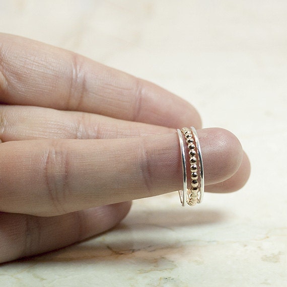 Two Tone Stack Ring Set Gold Bead Ring Mixed Metal Stack