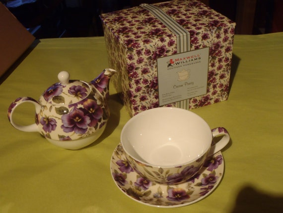 Tea For One Maxwell Williams Cream Pansy Gift Boxed Set Bold
