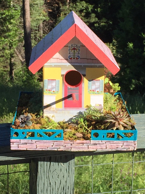 Items similar to Cottage Bird House with Planted Yard on Etsy