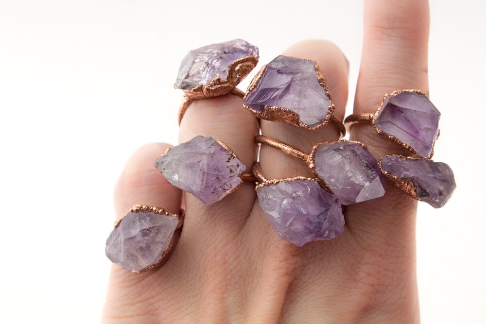 Raw Amethyst Ring Raw Gemstone Ring Amethyst Jewelry