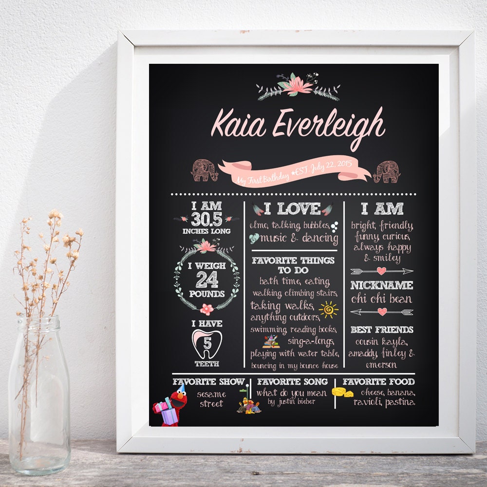 Boho Chic First Birthday Custom Chalkboard Poster Sign