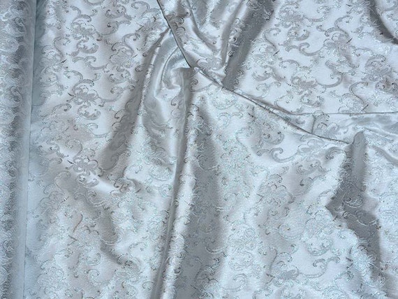 Satin Brocade fabric Silver/White 1 yard formal.. home
