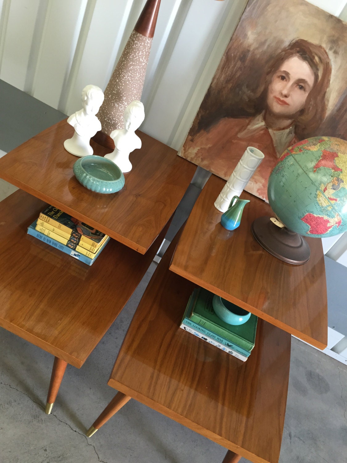 BI-LEVEL TABLE Pair Midcentury Danish Modern End Tables High-gloss ...