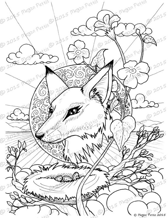 Portrait of a Fox Adult Coloring Book Page Instant Download