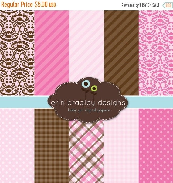 50% OFF SALE Pink & Brown Digital Scrapbook by ErinBradleyDesigns