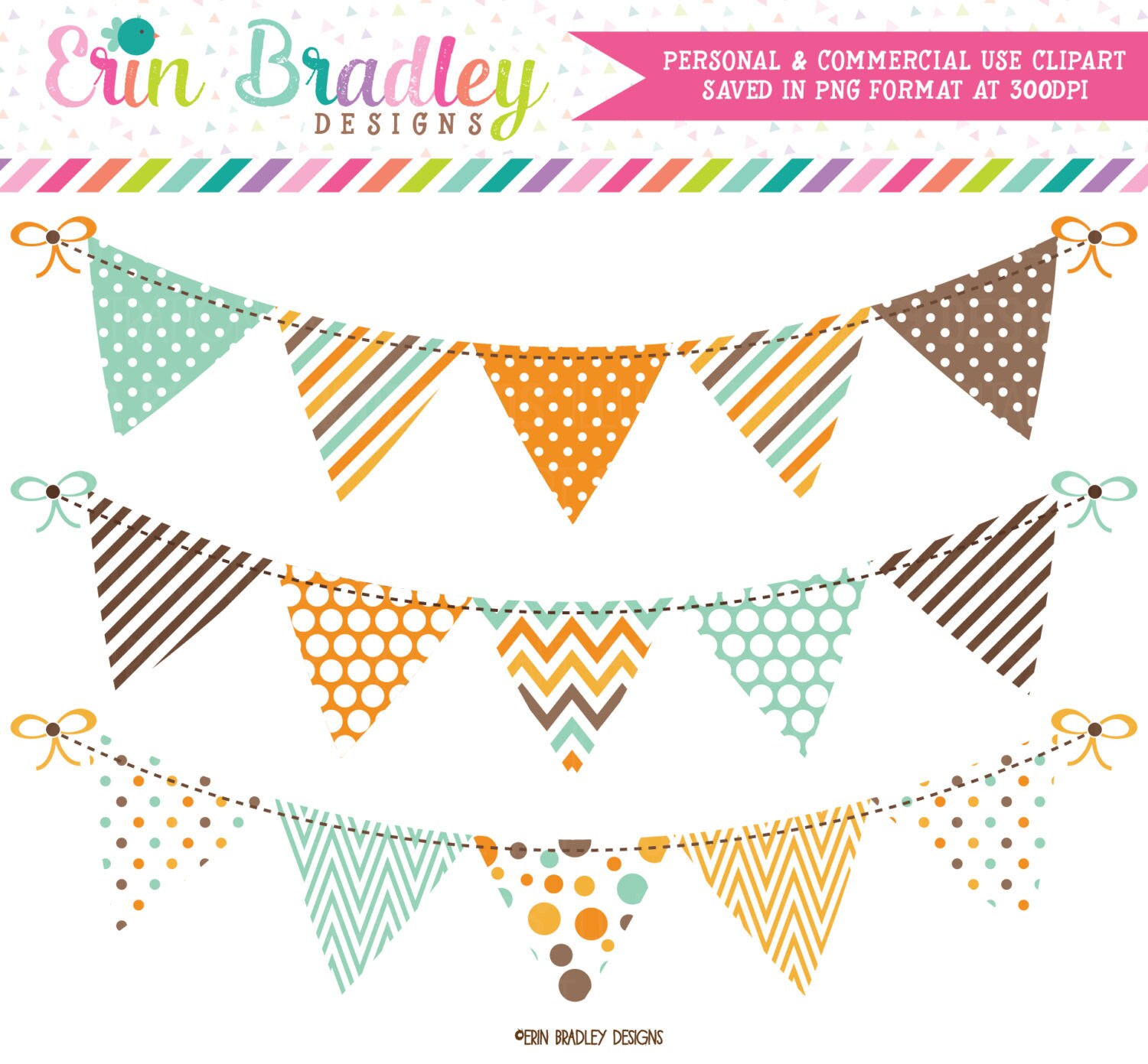 Bunting Clipart Digital Banner Flag Graphics by ErinBradleyDesigns
