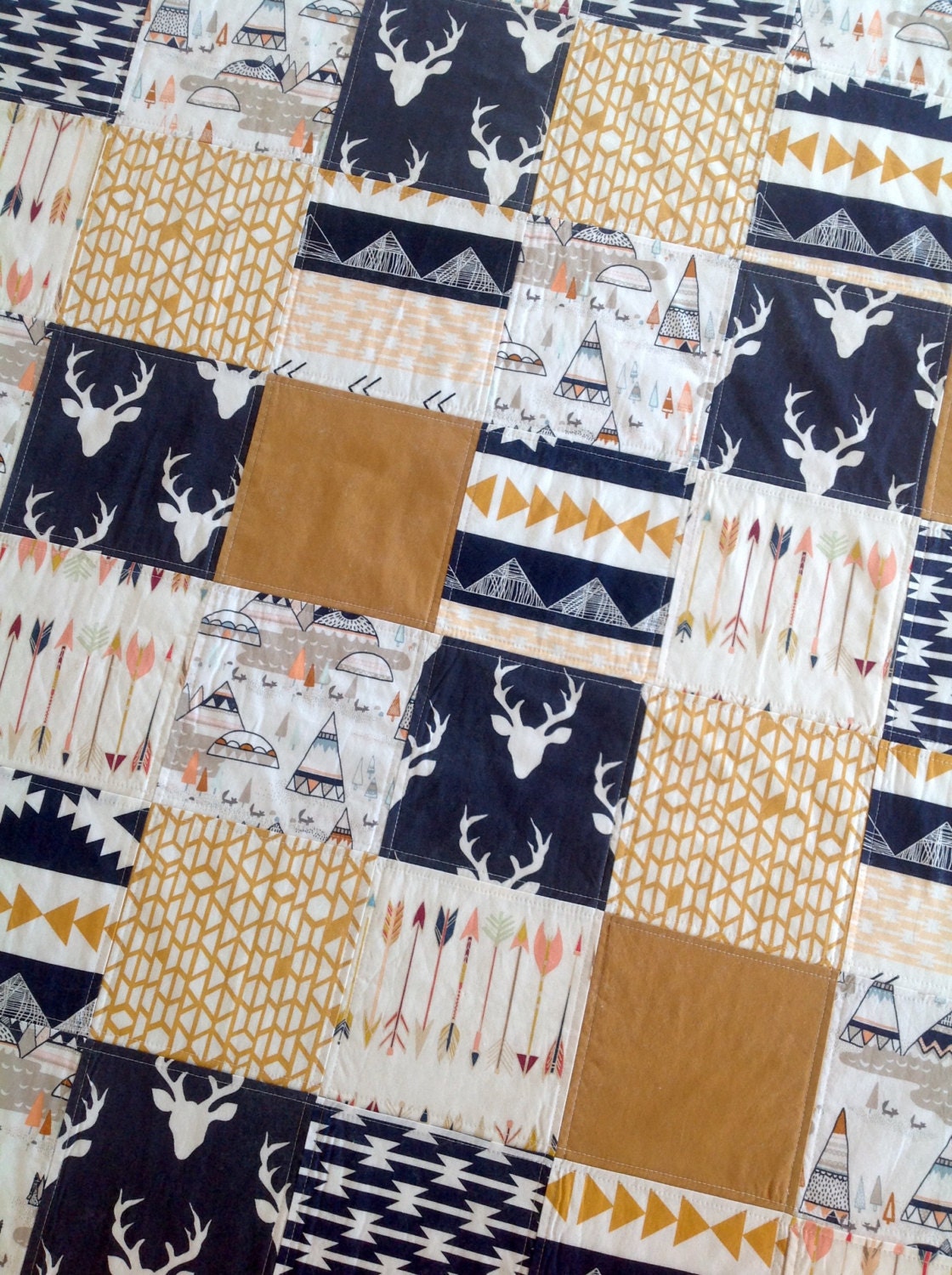 Woodland Baby Quilt-Aztec Baby Quilt-Deer Head Baby by bbsprouts