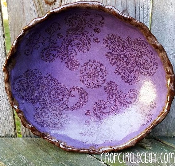 Purple Ceramic Bowl Mehndi henna tattoo boho plum brown earthy