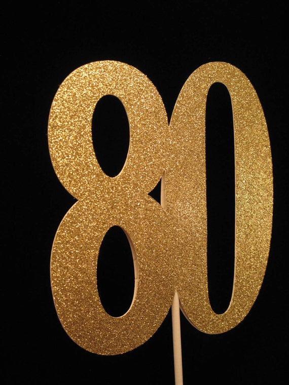 80th Birthday Gold Glitter Cake Topper Centerpiece Pick
