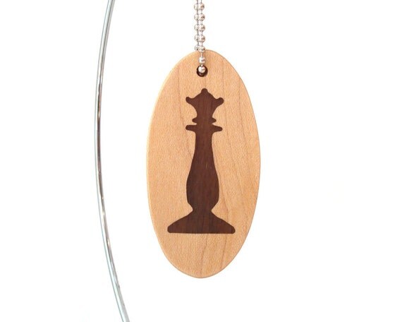 Chess Queen Keychain Wood Chess Key Ring by OohLookItsARabbit