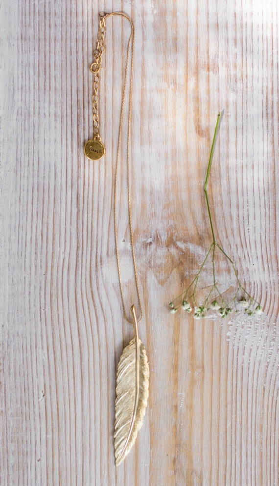 Gold Feather NecklaceFeather Necklace Gold by gazellejewelry