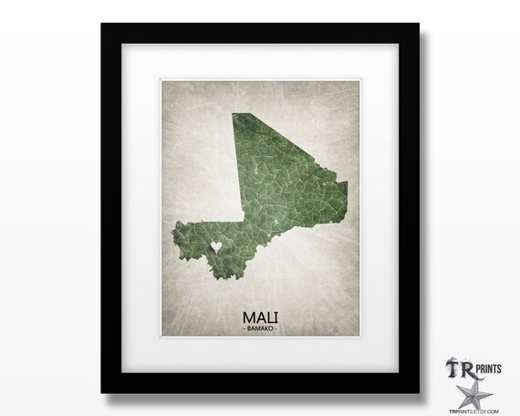 Items similar to Mali Africa Map Art Print - Home Is Where The Heart Is ...