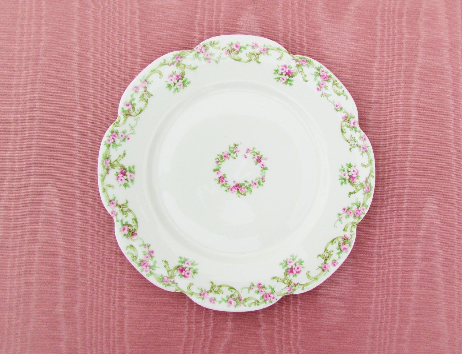 Antique Limoges china plate with pink roses by mathildasattic