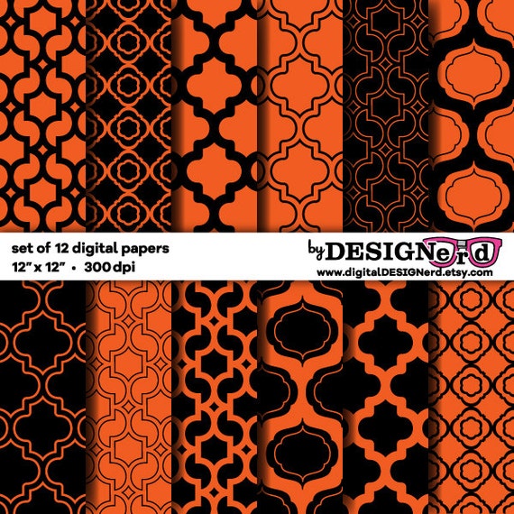 Digital Scrapbook Paper Orange & Black Collection