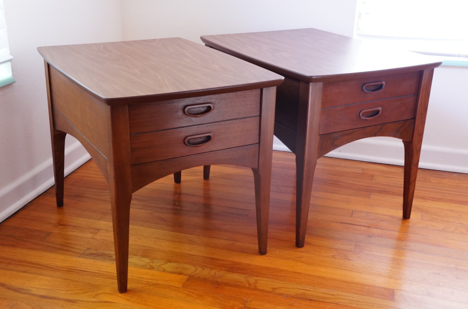 Dashing Pair of End Tables with Drawers — Lovely Wood Side Tables with ...