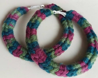 Items similar to Multi-Color Rasta Handmade Crochet Hoop Earrings - 4 ...