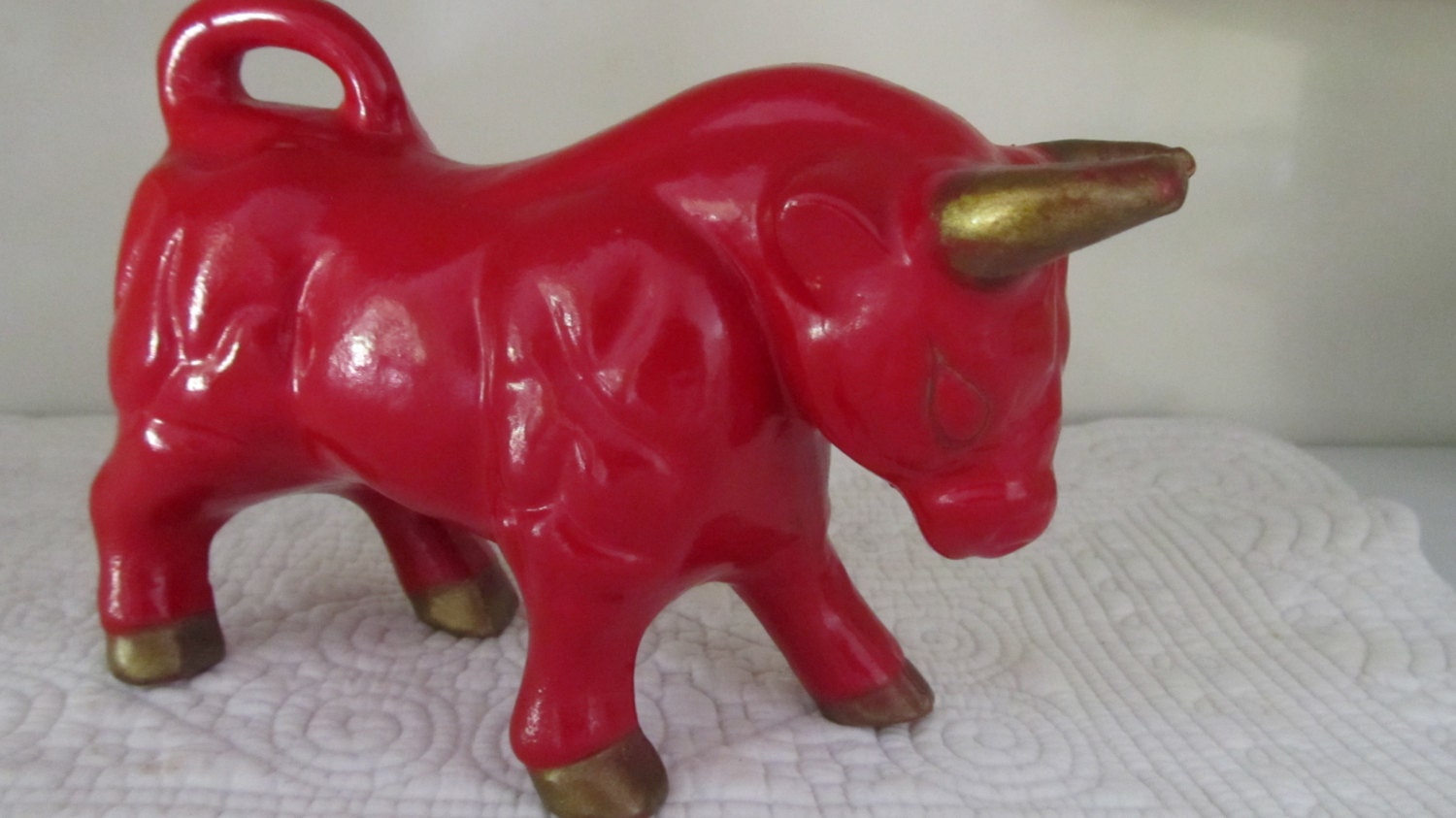 Vintage 1960s Ceramic Red Bull Statue Taiwan by SandrasVeranda