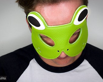 Frog Mask wearable paper mache hand sculpted amphibian