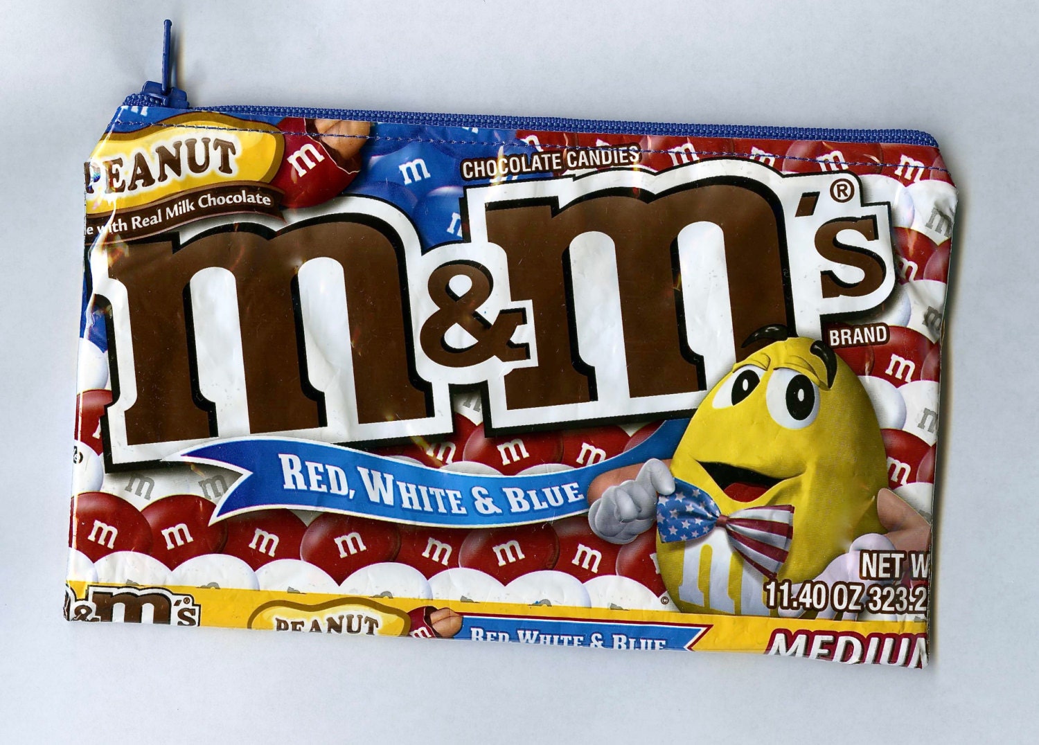 M and Ms Red White & Blue Peanut Candy Wrapper Up-cycled