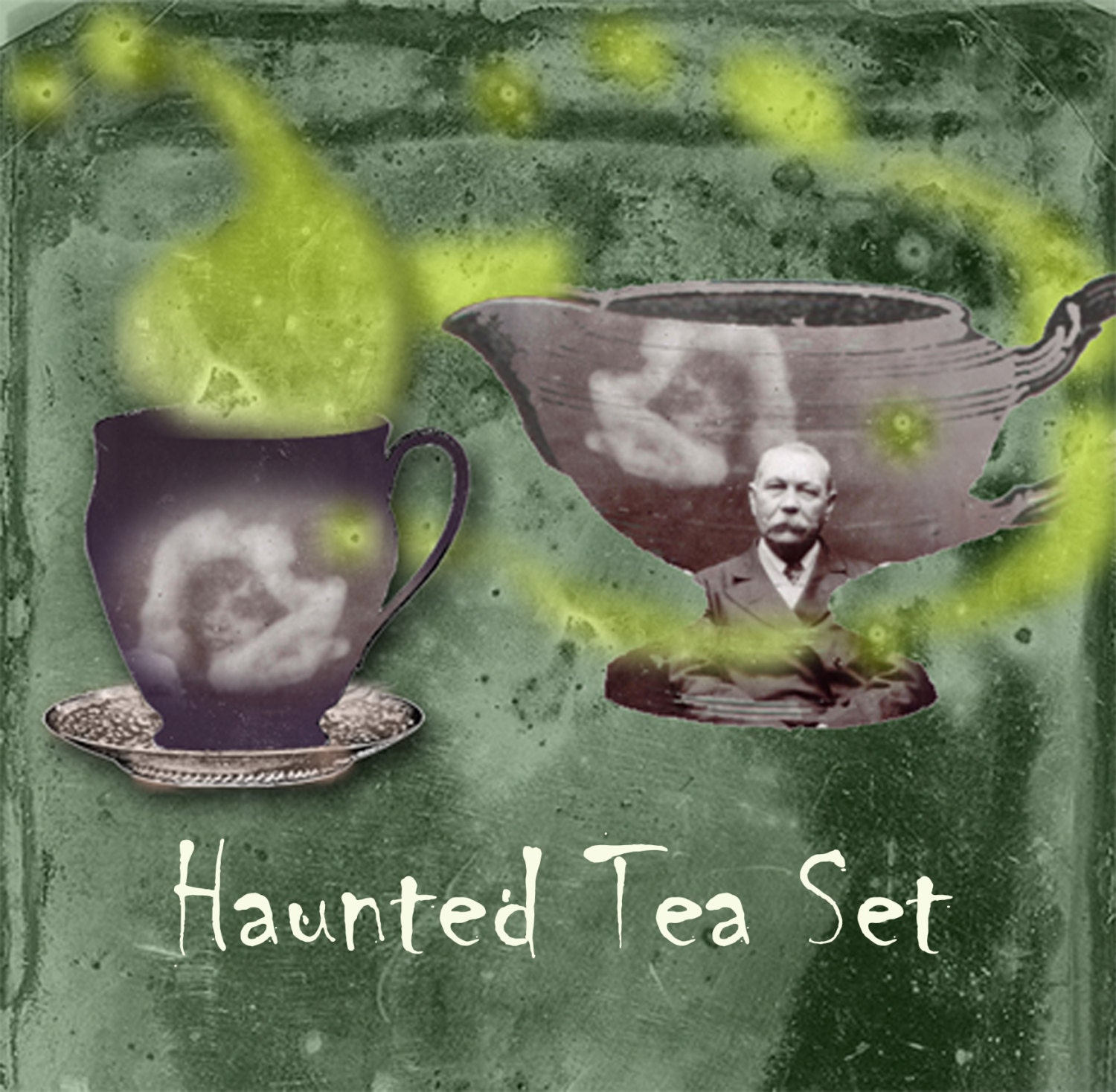 Haunted Tea Set Digital Collage Sheet Halloween Spooky