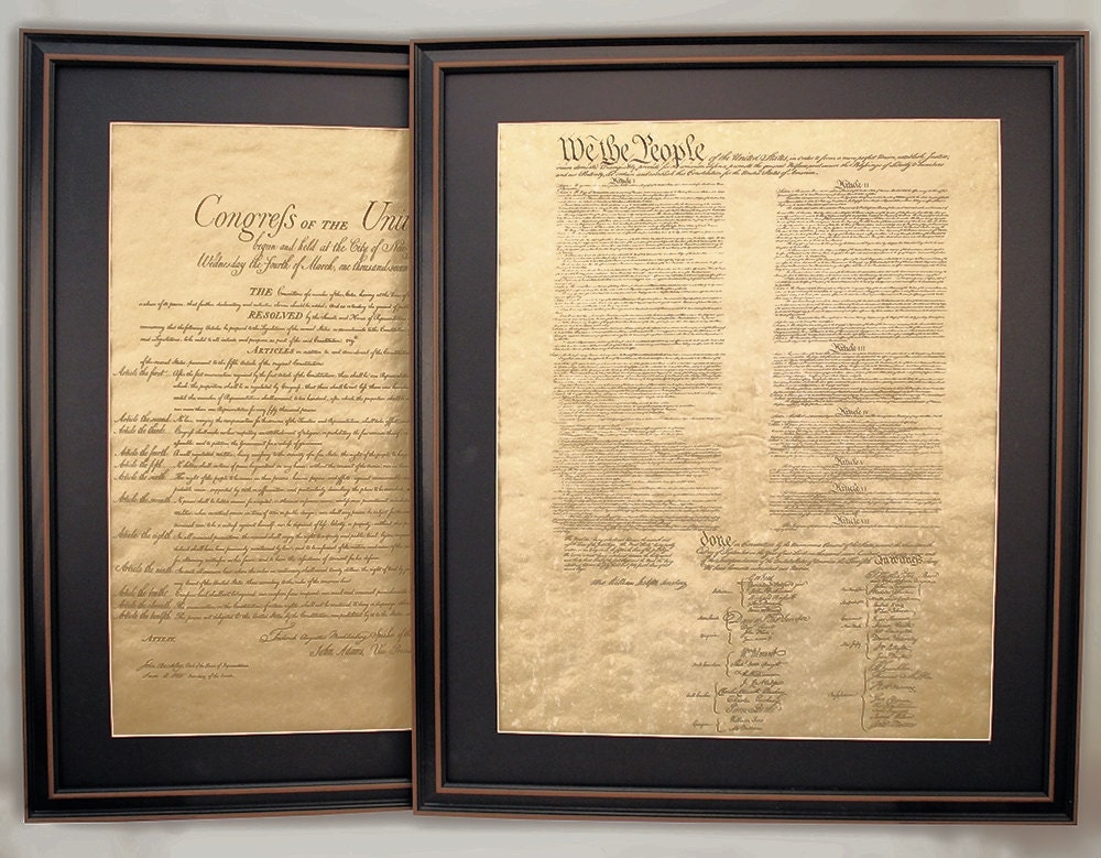 Poster Size Framed United States Constitution and Bill of