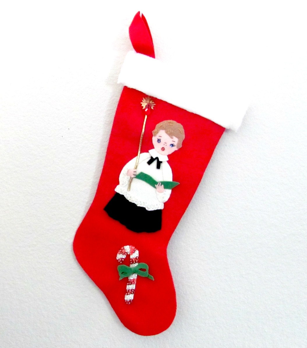 Vintage Christmas Stocking 1960's Choir Boy Stocking