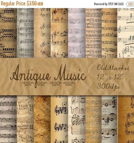 40% Off Sale - Antique Music Digital Papers - Old Music Backgrounds ...
