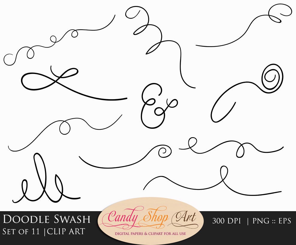 Doodle Swashes Swirls Calligraphy Swashes Clip Art Digital