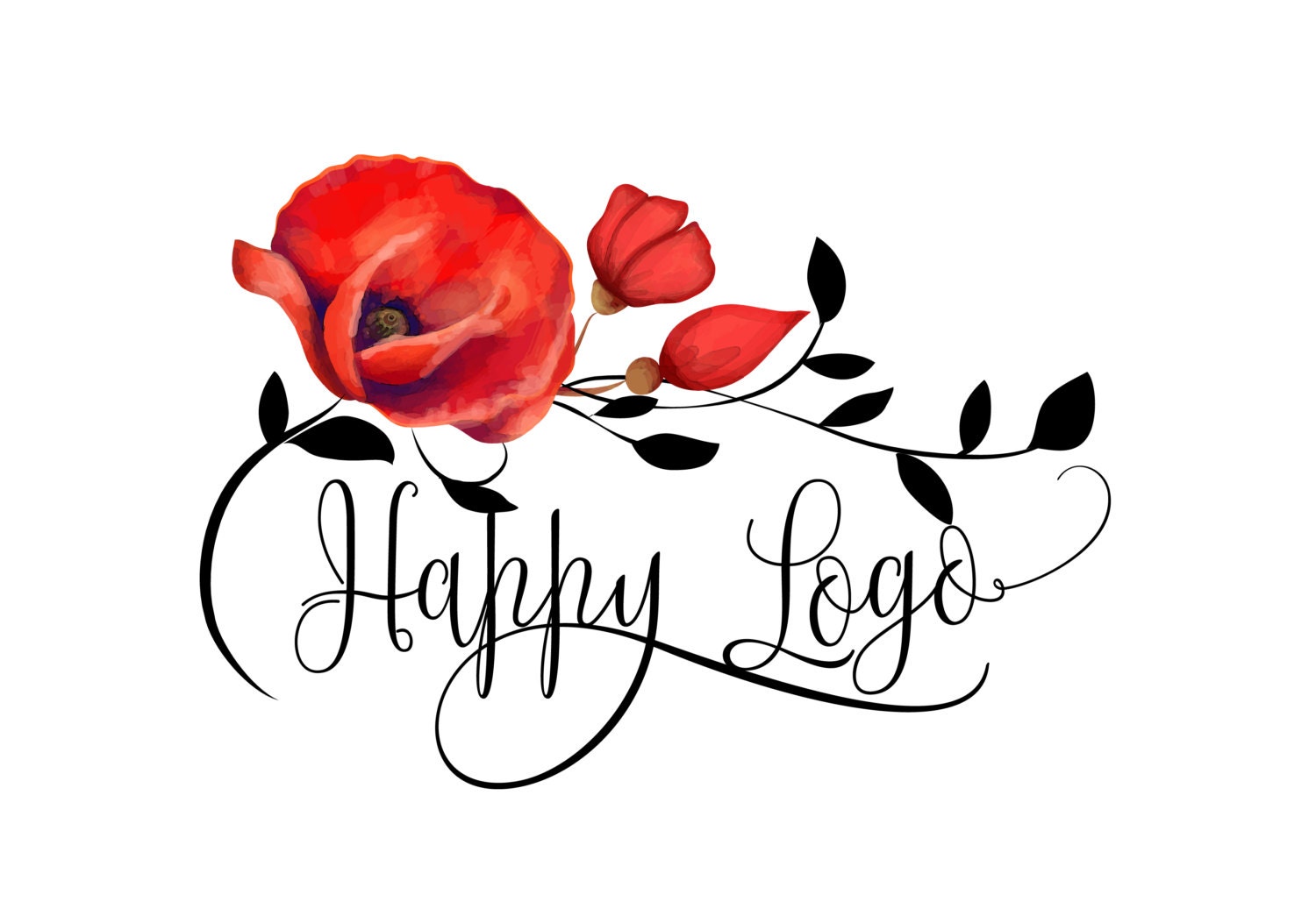 DIGITAL Custom Logo poppy flower logo red poppy flower logo