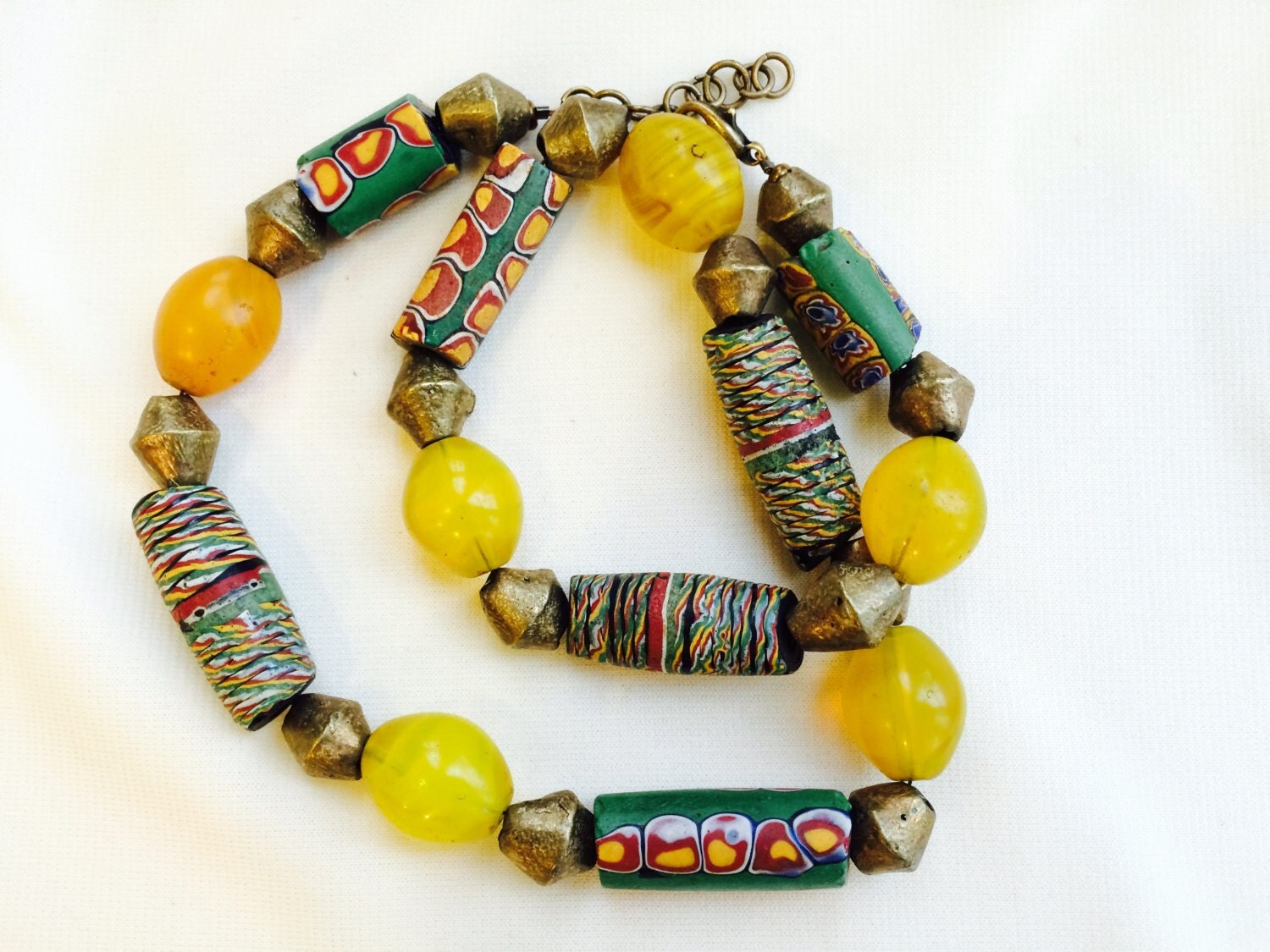 Antique Green African Trade Bead Necklace Africa by MaryRuthForYou