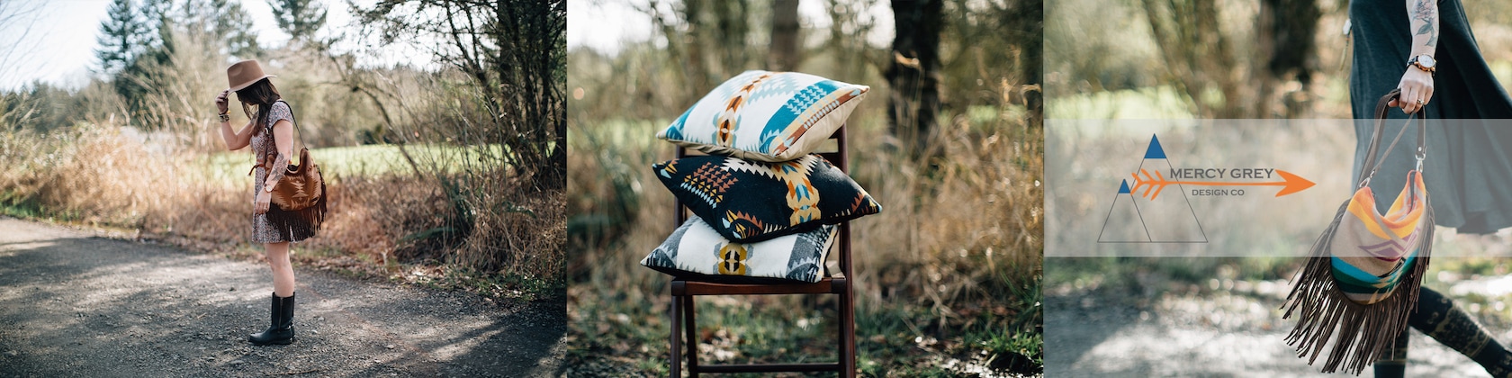 Boho bags made with Pendelton Wool and by MercyGreyDesignCo