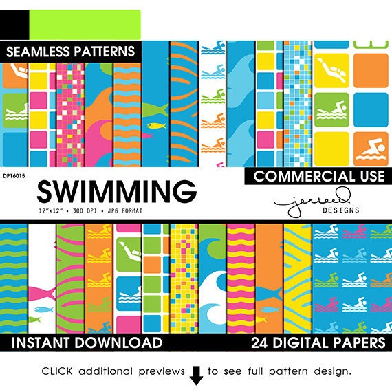 Swimming Digital Papers Summer Fun Scrapbooking Pool