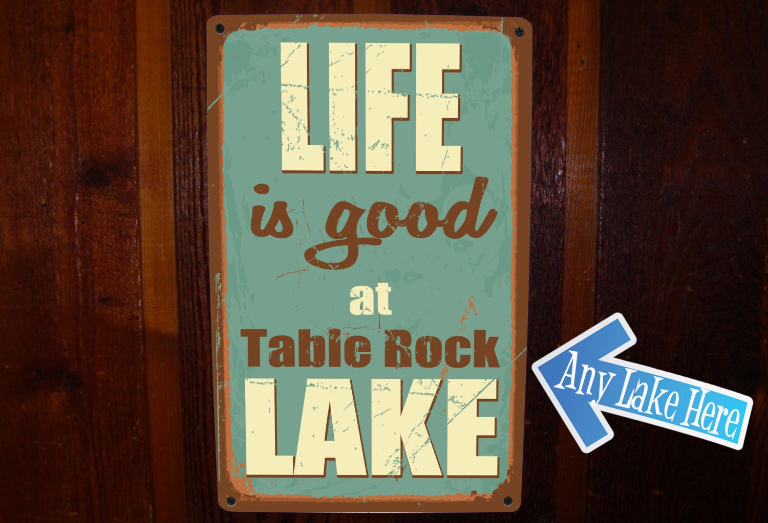 Lake House Sign. Custom Vintage Lake Sign on Tin. Lake Cabin
