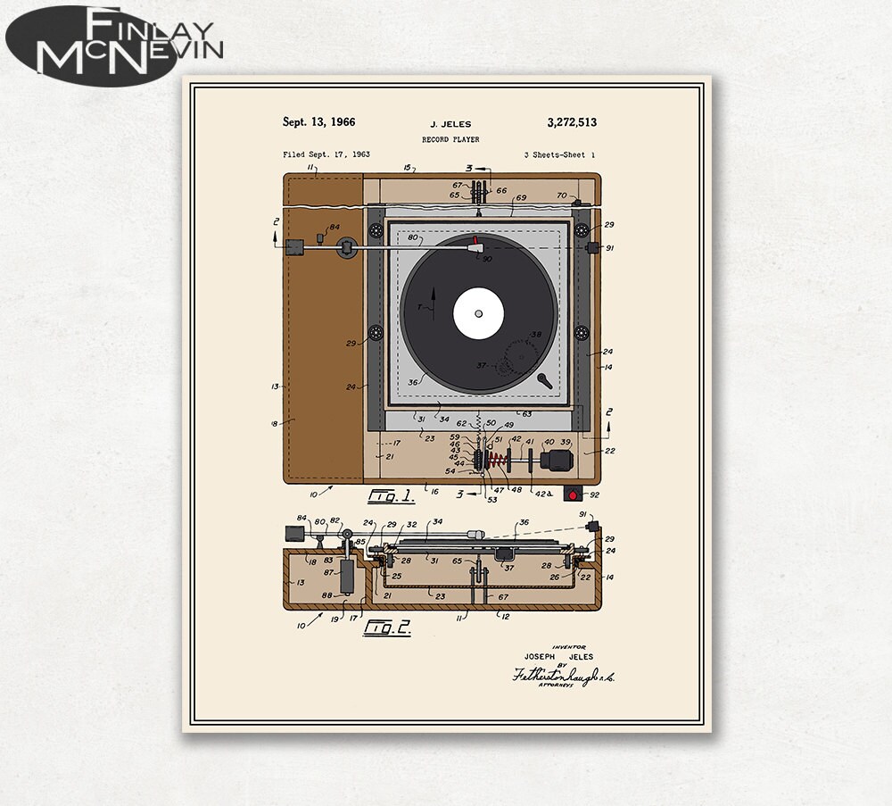 VINYL RECORD PLAYER Patent Fine Art Print Poster Colour