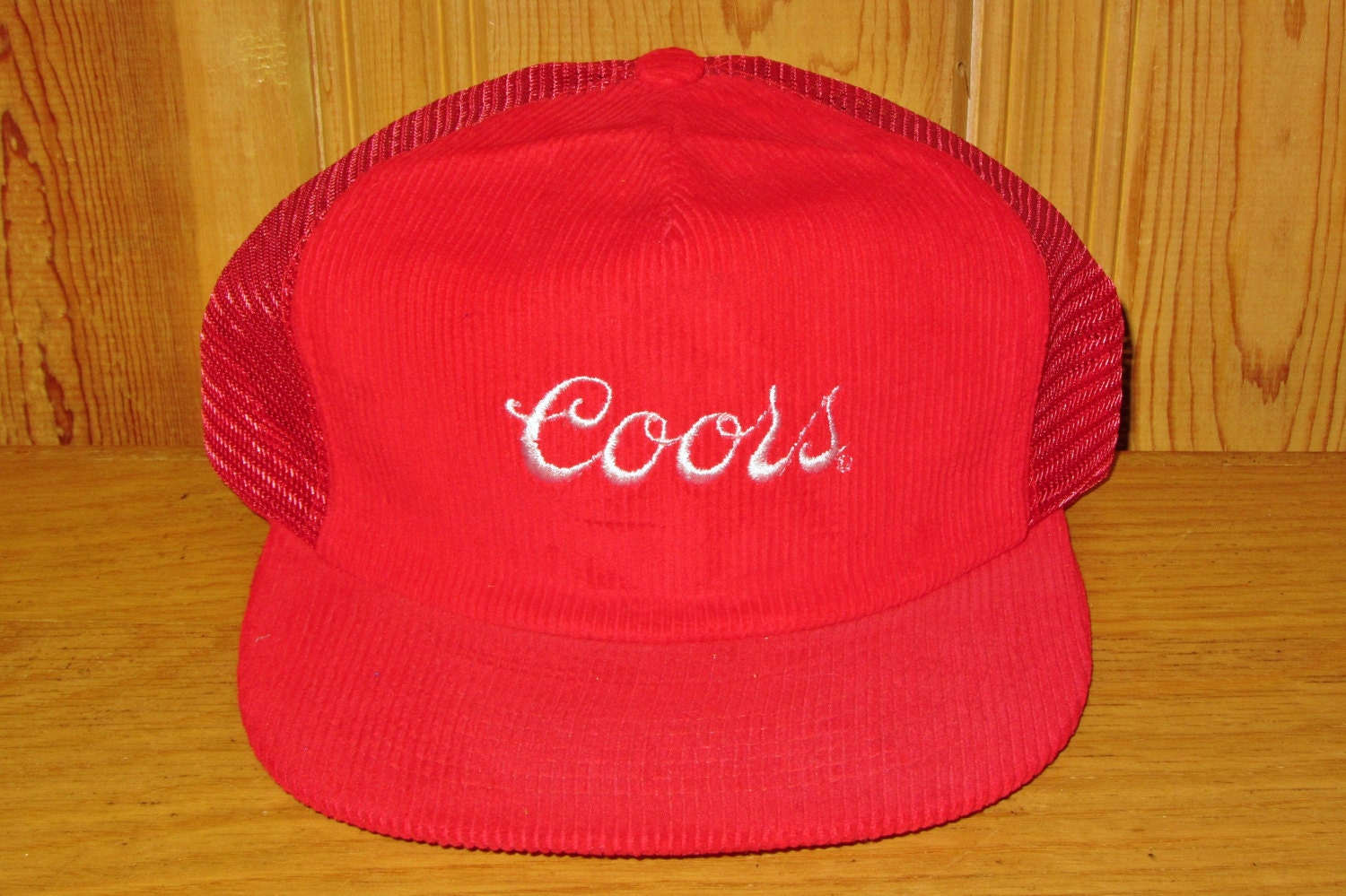 COORS Beer Original Red Corduroy Embroidered Promo Hat Vintage 80s Mesh ...