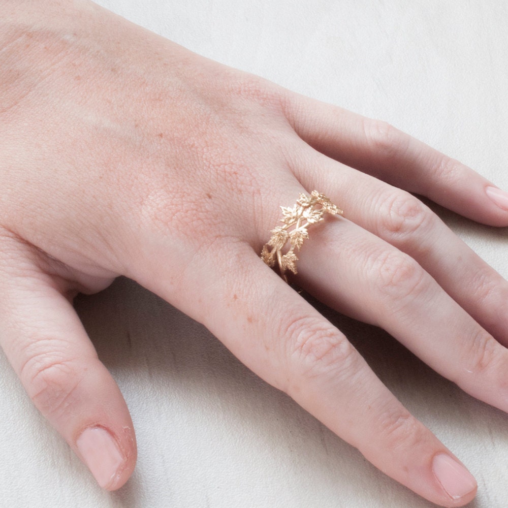 Gold Leaf Ring vine ring maple leaf ring oak leaf ring