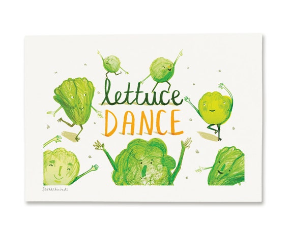 Lettuce Dance A4 Print Wordplay poster Salad illustration